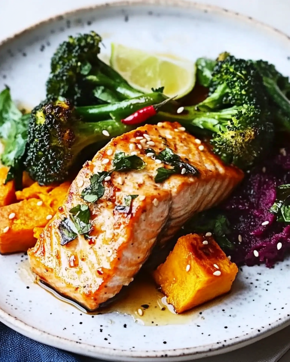 Pan-Seared Sesame-Crusted Salmon with Tender Purple Sprouting Broccoli ...