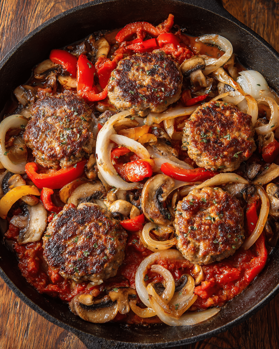 Savory Skillet-Stewed Burgers in Marinara Wine Sauce