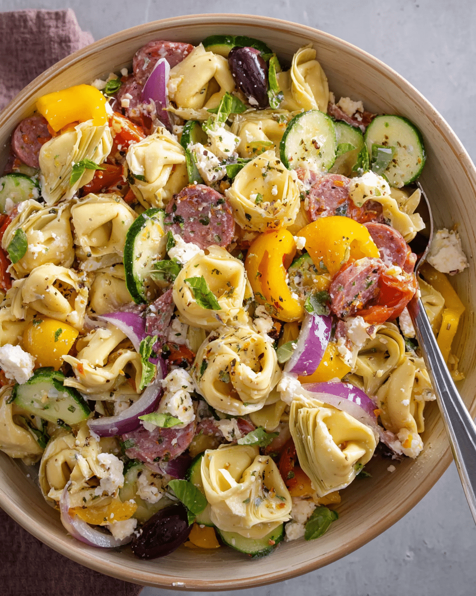 Zesty Mediterranean Tortellini Salad with Artichokes and Feta