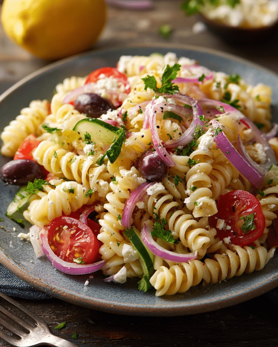 Zesty Mediterranean Pasta Salad with Feta and Olives