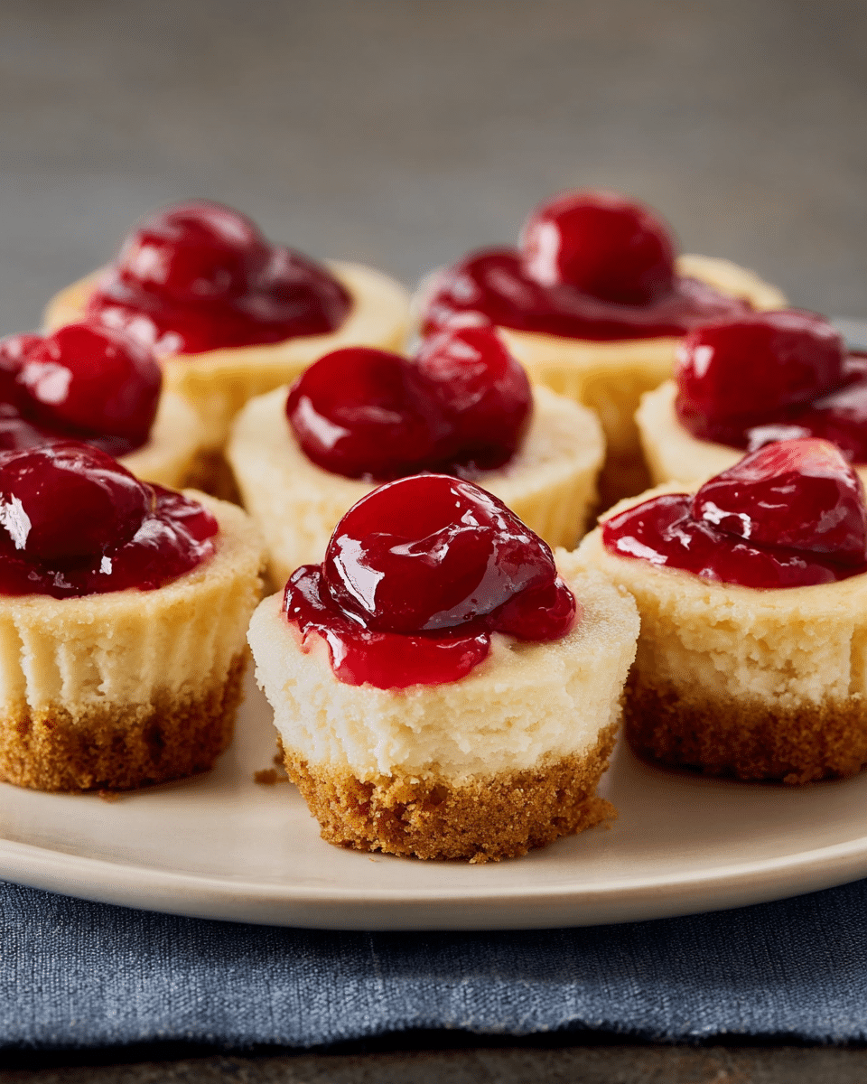 Bite-Sized Vanilla Wafer Mini Cheesecakes with Cherry Topping