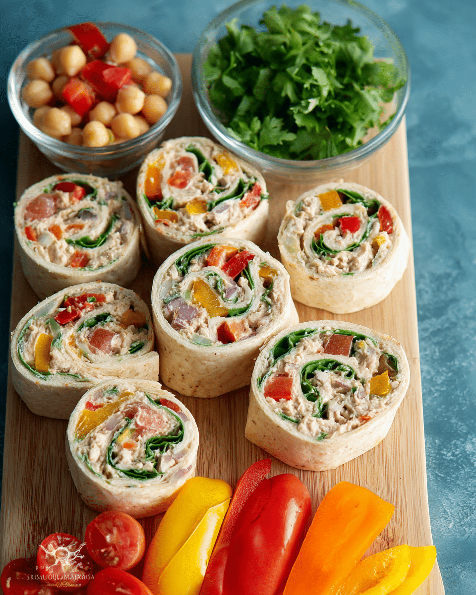 Colorful Tuna & Chickpea Veggie Pinwheel Wraps